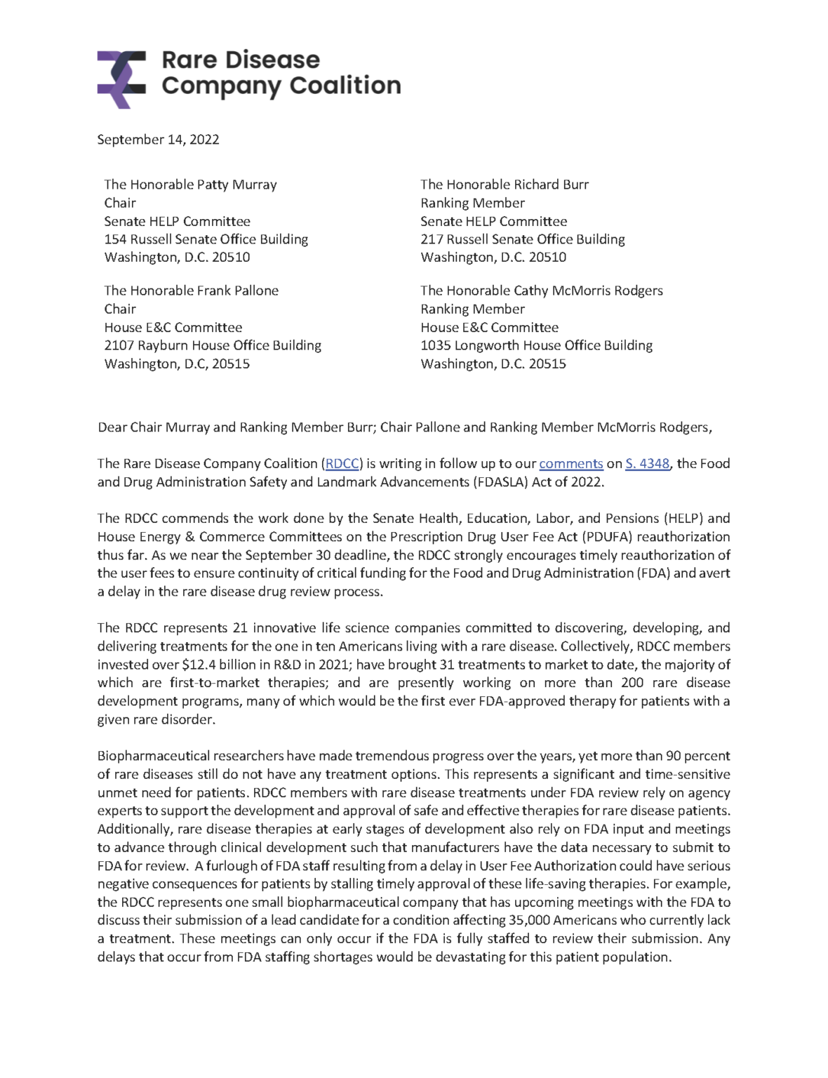 RDCC Urges Swift Action to Reauthorize PDUFA in Letter to Congressional ...